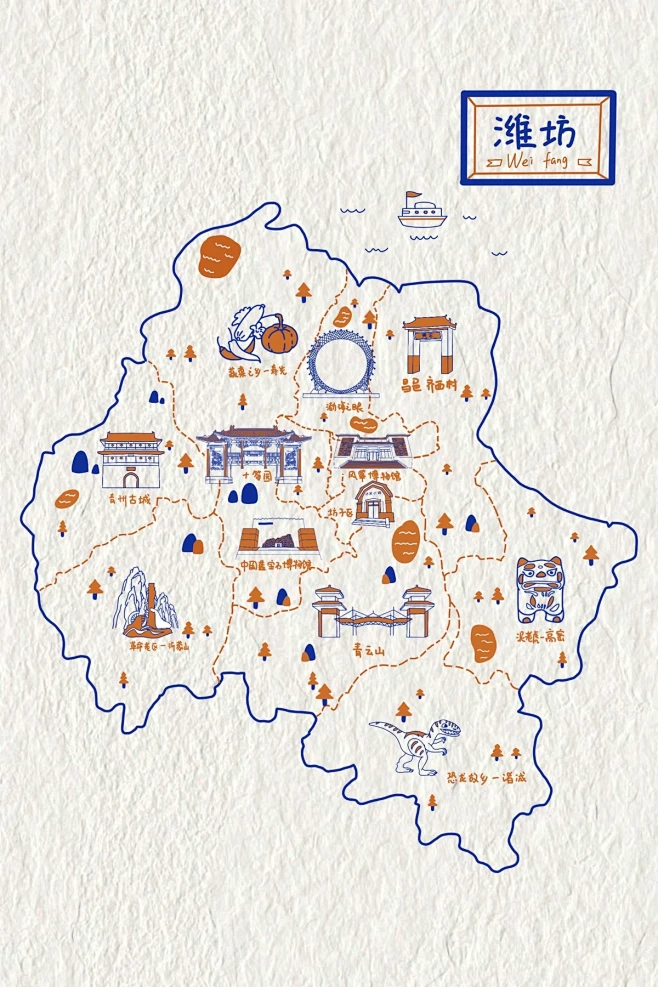 潍坊旅游地图设计_ECHO的画__插画师作品_涂鸦王国gracg.com-花瓣网