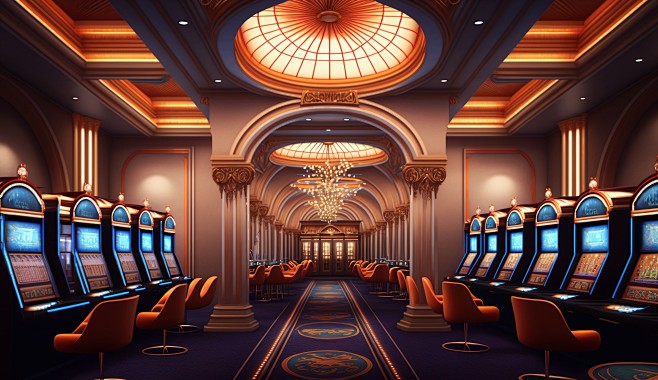 casino-room-with-chandelier-hanging-from-ceiling