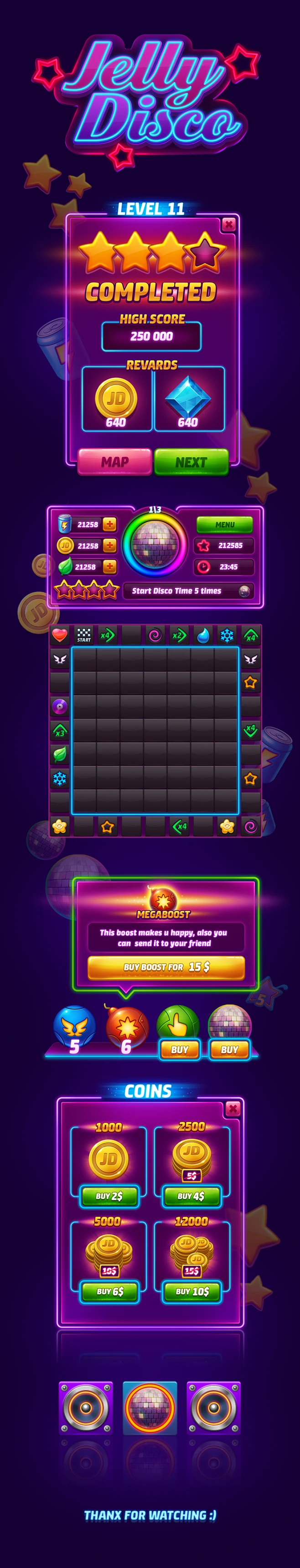 Jelly Disco game GUI : My task was to make a simple neon gui and logo ...