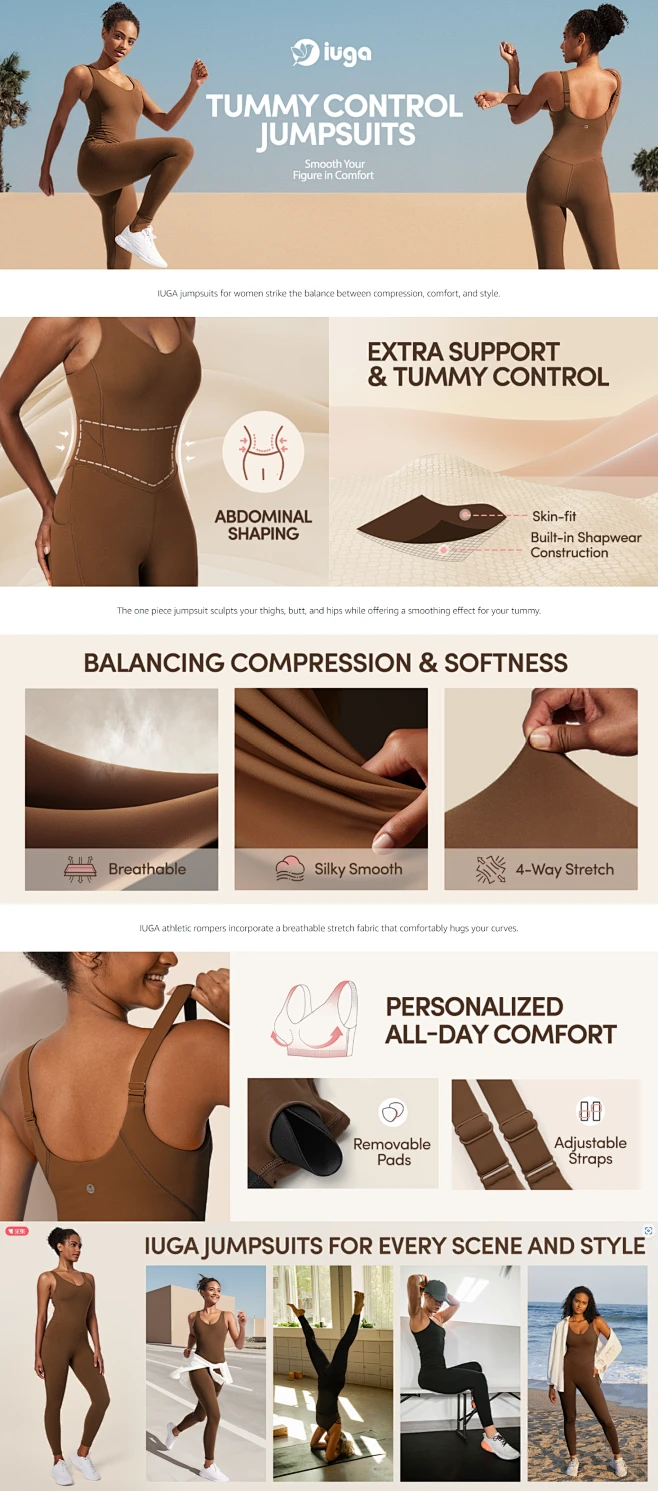 Amazon.com: IUGA One Piece Jumpsuits for Women Tummy Control Workout ...