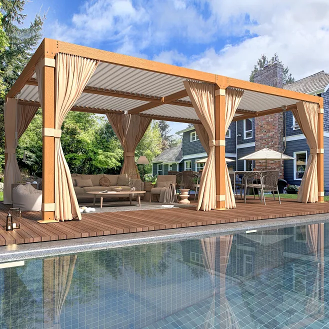 Amazon.com: YOLENY 11 x 13 FT Louvered Pergola, Wood Grain Inverted V ...