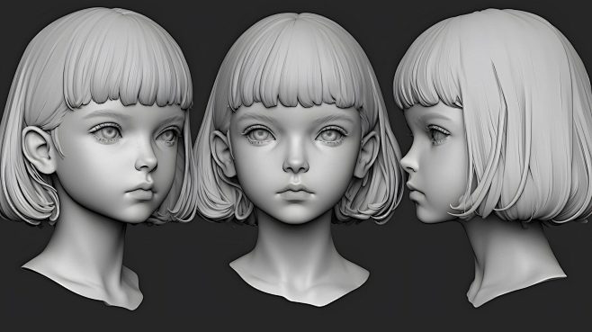 唯美少女头部_Zbrush雕刻头像参考 322P-欧美卡通-原画插画,头部,三视图,女性,少女,微元素 - 头部,三视图,女性,少女,原画,设计,欧美,卡通,Q萌 - Element3ds ...