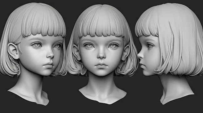 唯美少女头部_Zbrush雕刻头像参考 322P-欧美卡通-原画插画,头部,三视图,女性,少女,微元素 - 头部,三视图,女性,少女,原画,设计,欧美,卡通,Q萌 - Element3ds ...