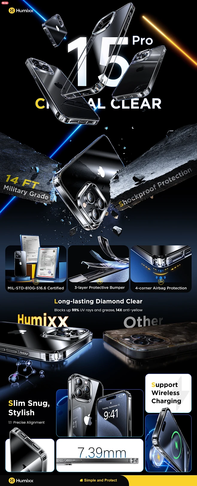 Amazon.com: Humixx Ultra Clear for iPhone 15 Pro Case, [Non-Yellowing ...