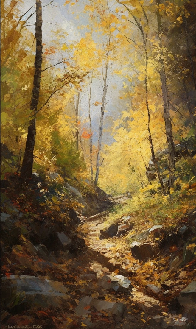 AI绘画_Prompts_Craig_an_oil_painting_of_trees_in_the_autumn_leaves_in_the ...