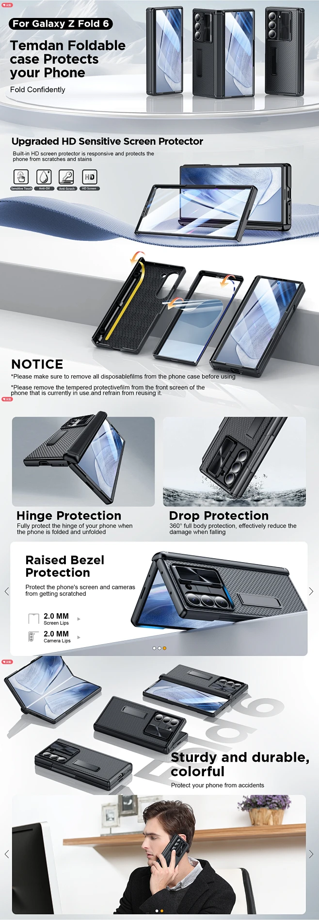 Amazon.com: Temdan for Samsung Galaxy Z Fold 6 Case with [Slide Lens ...