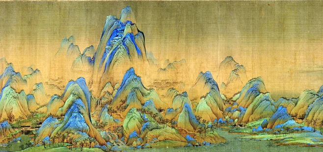 千里江山图卷.北宋王希孟作.65260X2612像素.绢本设色.注释.故宫博物院藏_页面_08.jpg (3881×1828)-花瓣网