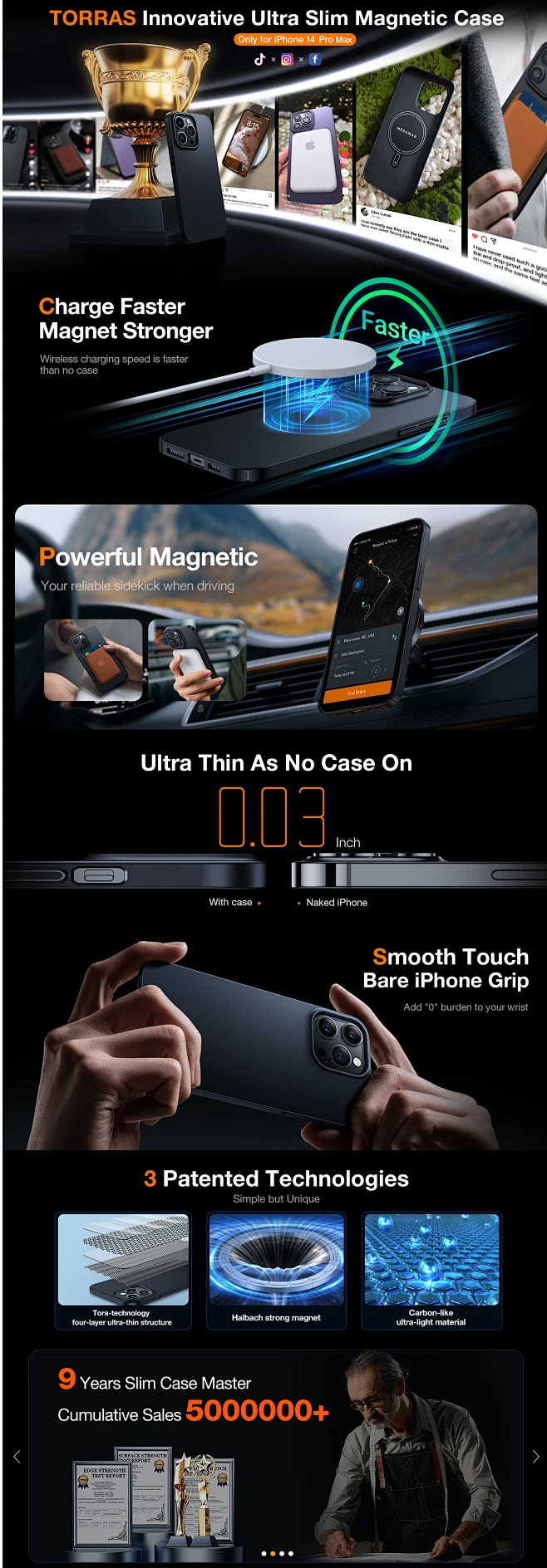 Amazon.com: TORRAS Magnetic Slim-Fit for iPhone 14 Pro Max Phone Case ...