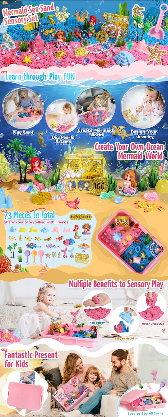 Amazon.com: KNASON Mermaid Sensory Bin,Play Sand Art Kit for Girls and ...