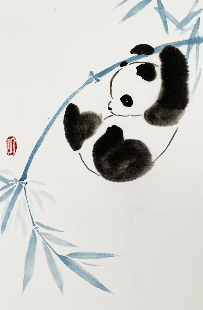 Panda Bear Bamboo Traditional Ink Wash Painting, Original Sumi-e Brush ...