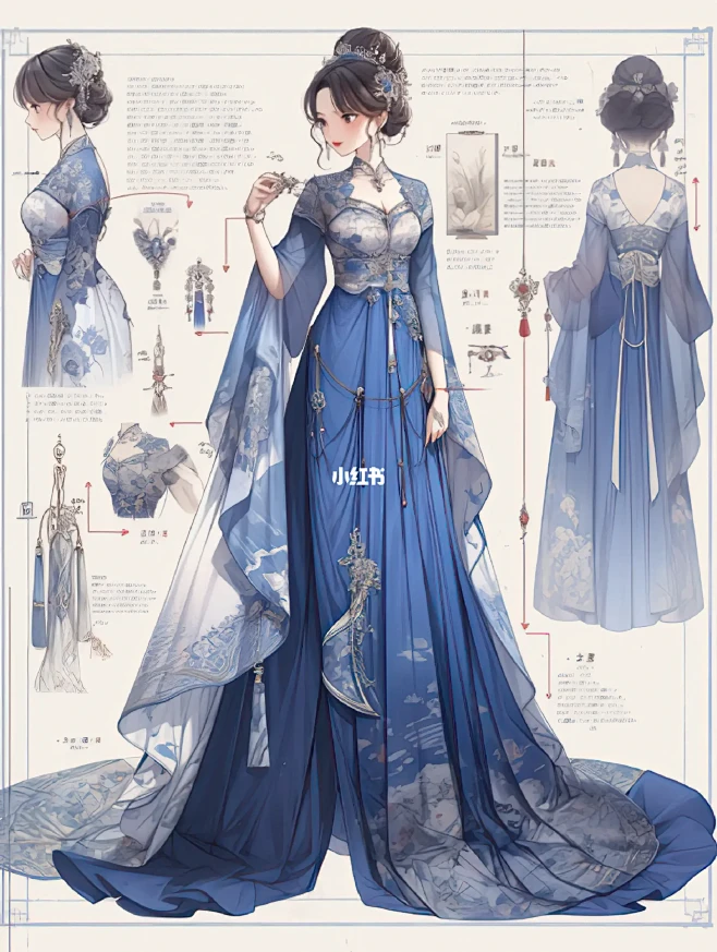 国风元素礼服裙‖蓝色系-花瓣网