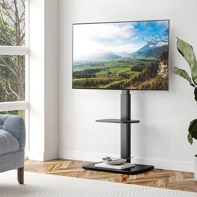 FITUEYES Tall Floor TV Stand with Mount for 65 inch TV, Corner Black TV ...
