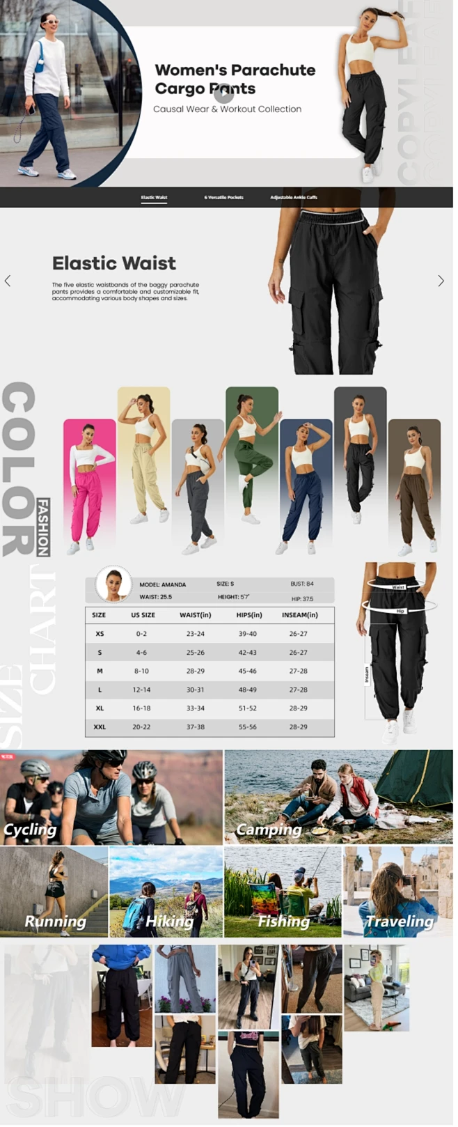 Amazon.com: COPYLEAF Womens Parachute Cargo Pants with Pockets Quick ...