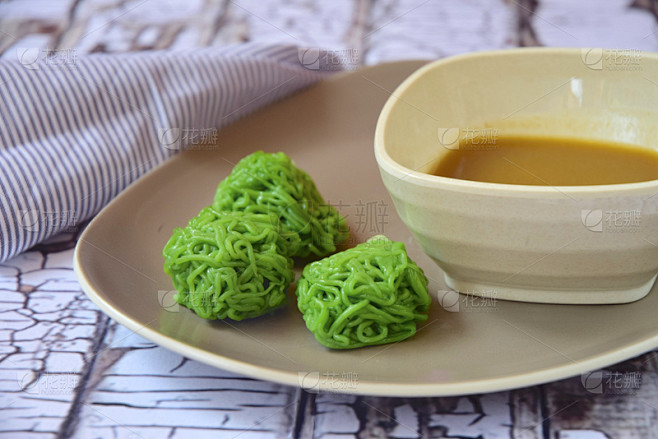 细面条,水平画幅,绿色,无人,椰汁,甜点心,自制的,摄影