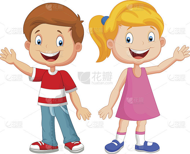 可爱的小朋友卡通挥手