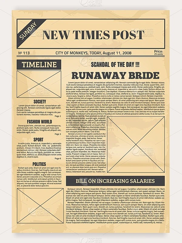 Vintage newspaper. Old realistic pages with header素材-花瓣网