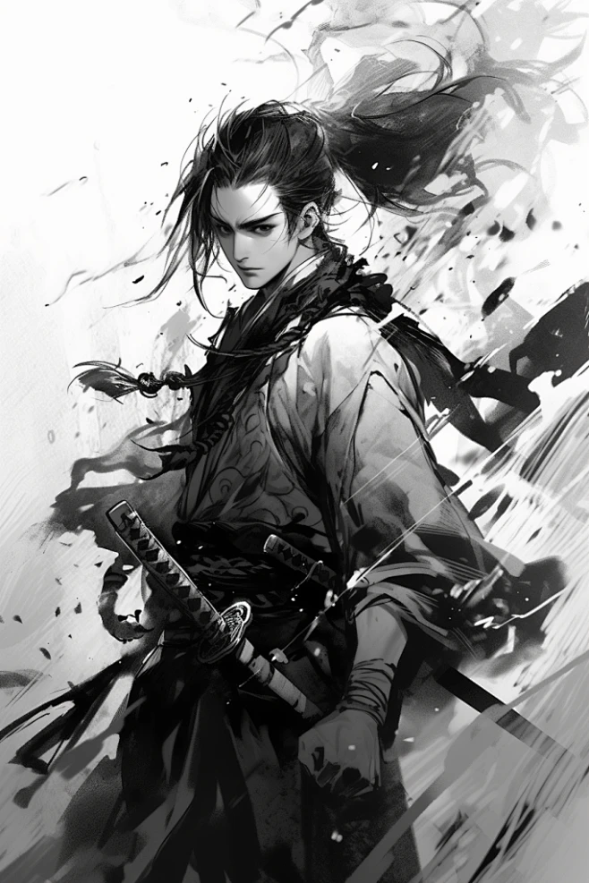 古风执剑少年水墨武侠剑客插画-花瓣网