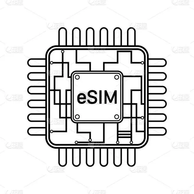 Esim图标。嵌入了晶片的SIM卡。Gsm internet technology.智能网络和通信的-花瓣网