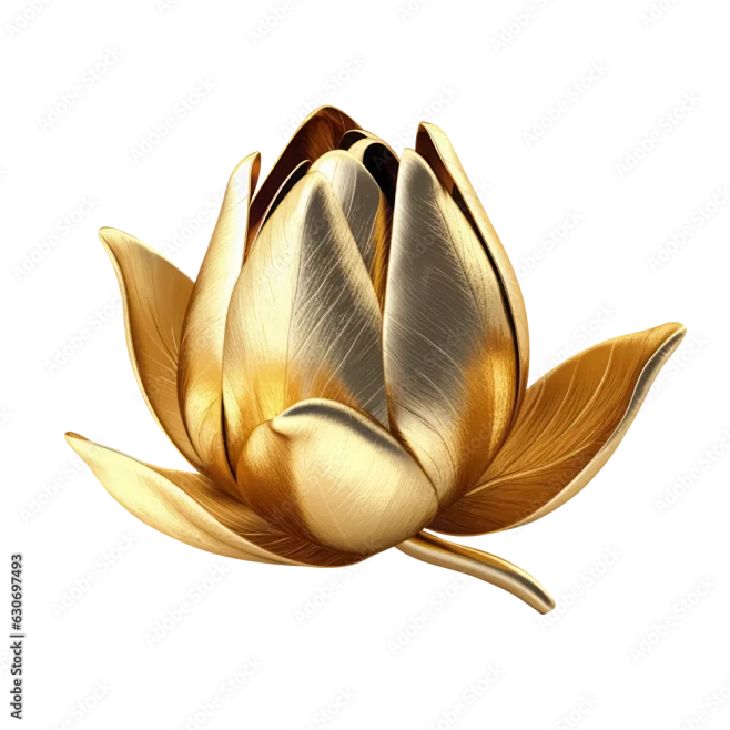 Golden metallic 3d flower bud isolated on white. Single luxury gold ...