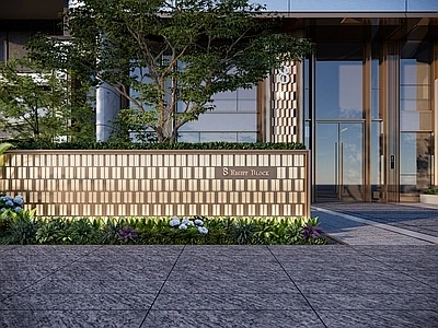 现代入户对景景墙 示范区海派大都会金属格栅景墙围墙 3d花镜植物堆-花瓣网