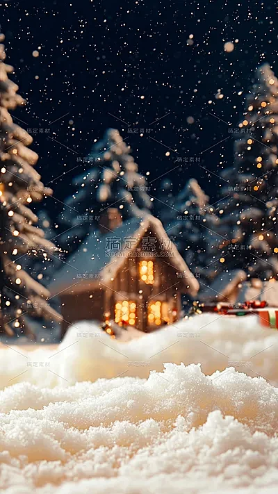 圣诞节圣诞温馨感黑夜雪地小场景背景-花瓣网