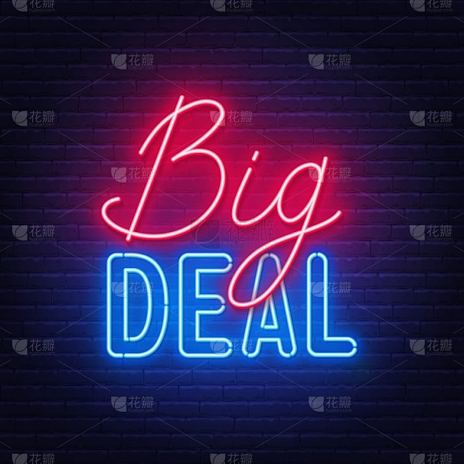 Big Deal霓虹灯标志在砖墙背景