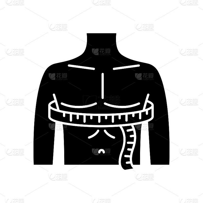 Chest circumference black glyph icon. Male upper b