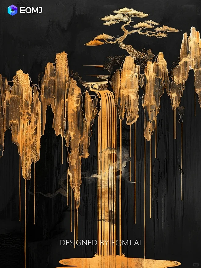 大美国风丨EQMJ AI绘制黑金瀑布山水画_1_EQMJ官方代言人_来自小红书网页版-花瓣网