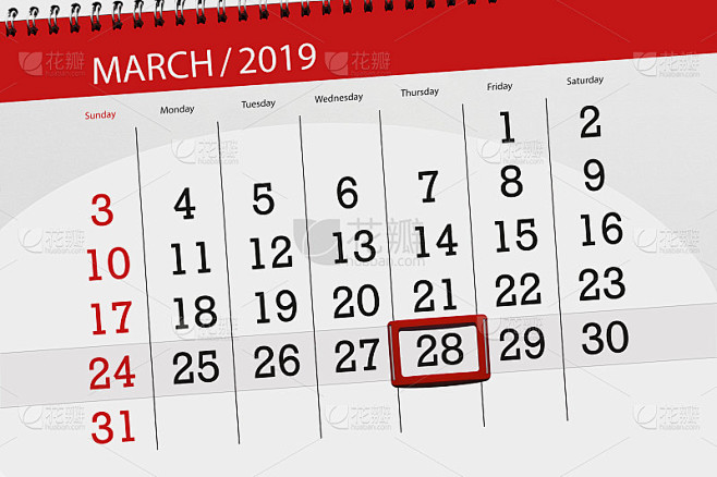 2019年3月的日历计划，截止日期，28日星期四