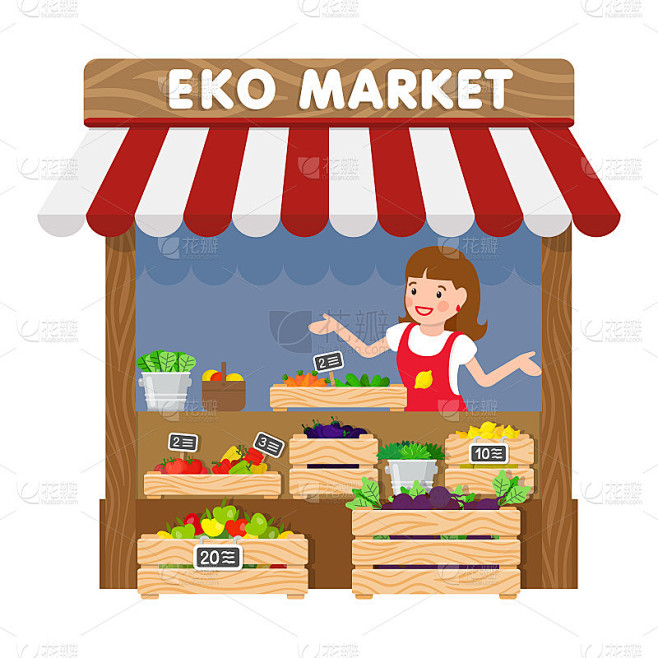 Eko Market, Grocery Kiosk Flat Vector Illustration