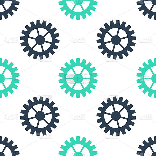 Green Gear icon isolated seamless pattern on white