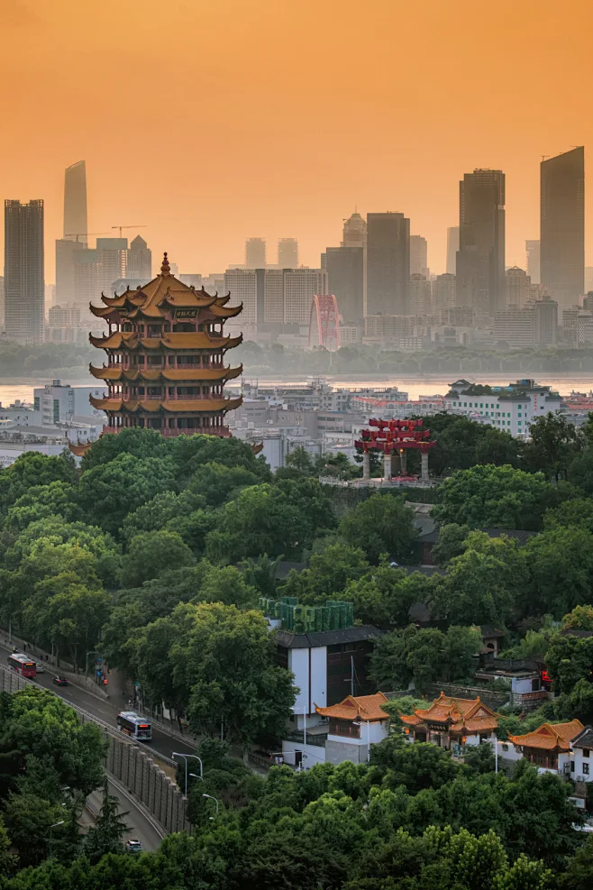 武汉黄鹤楼黄昏摄影照片-花瓣网