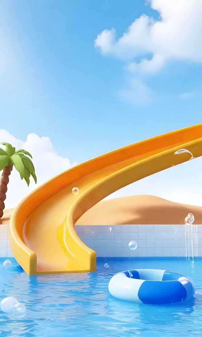 adorable-cartoon-style-A-pink-water-slide-with-a-c-花瓣网