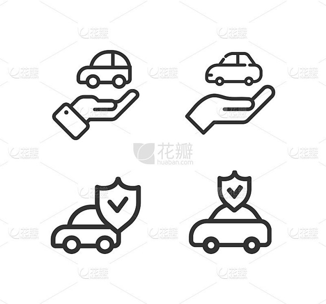 汽车保险矢量图标集。车保护