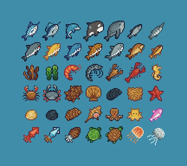 Fish part 1 : r/PixelArt-花瓣网