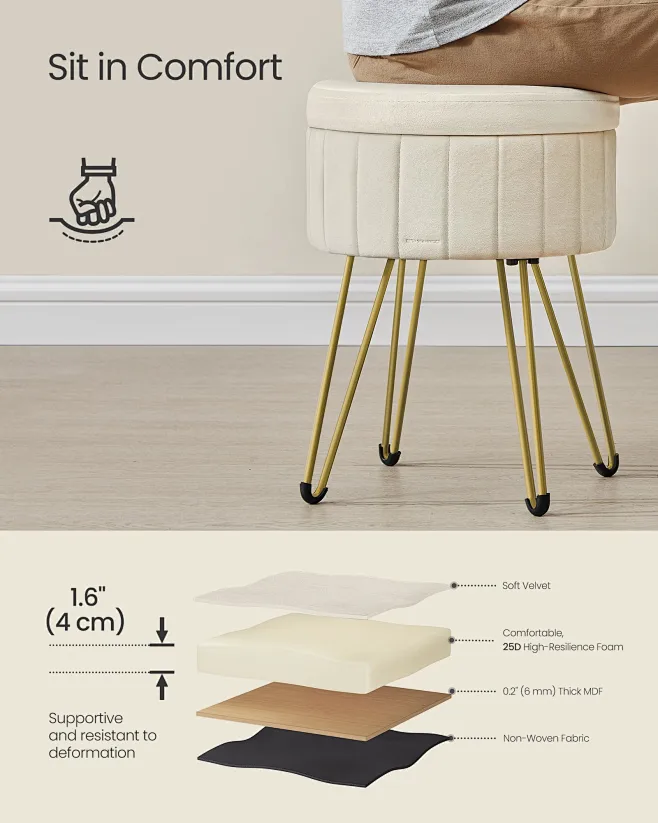 Amazon.com: SONGMICS Vanity Stool Chair, Small Ottoman Stool with ...