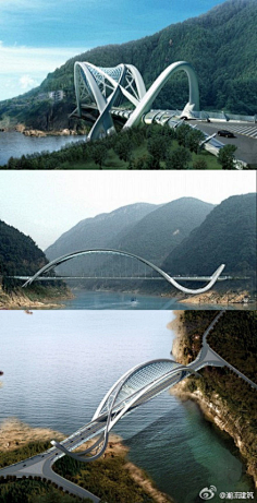 桥梁-花瓣网|陪你做生活的设计师 | eations的设计作品，一个将建造在中国重庆山区的桥结构，它的形状让人想到了龙，巨大的平台与群山交织 ...