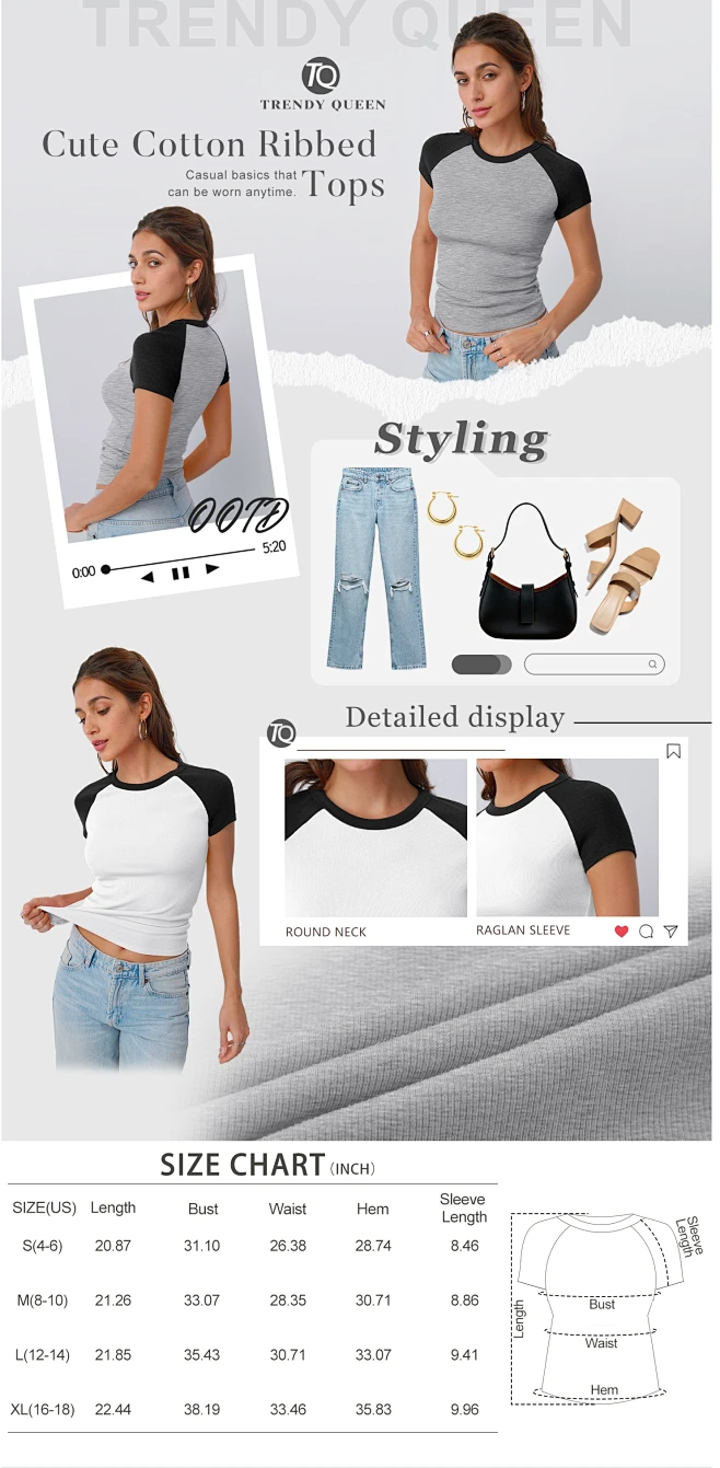 Trendy Queen Womens Spring Tops 2025 Crewneck Ribbed Short Sleeve ...