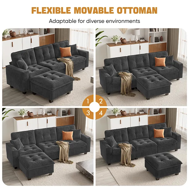 Amazon.com: ABCASA 100.4" Convertible Sectional Sofa Couch, Modern L ...