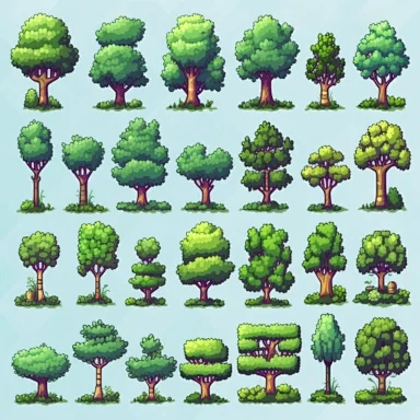 pixel art game style, 32x32 pixel, tree, sprite sheet-花瓣网