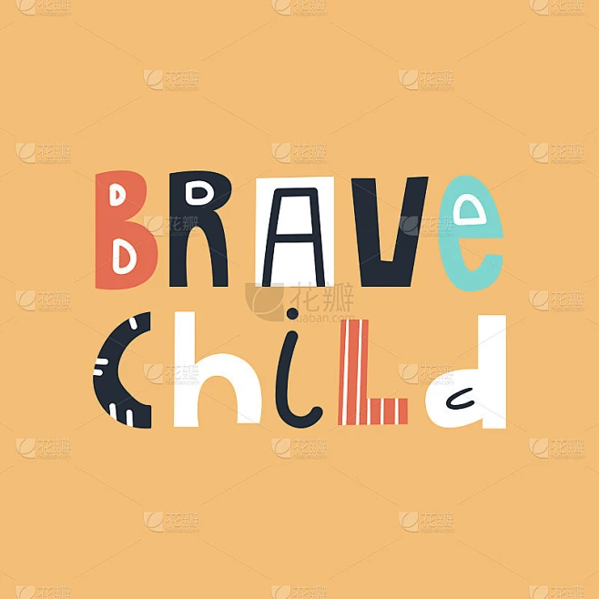 Brave child - cute and fun colorful hand drawn let素材-花瓣网