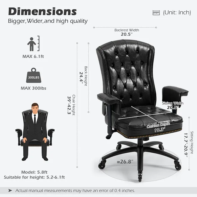 Amazon.com: YAMASORO Managerial Executive Office Chair with Height ...