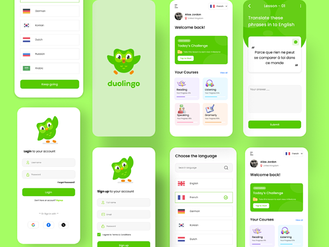 Duolingo Mobile App Design Page图片_素材-图标-瓷片区-引导页-长图图片素材-花瓣网