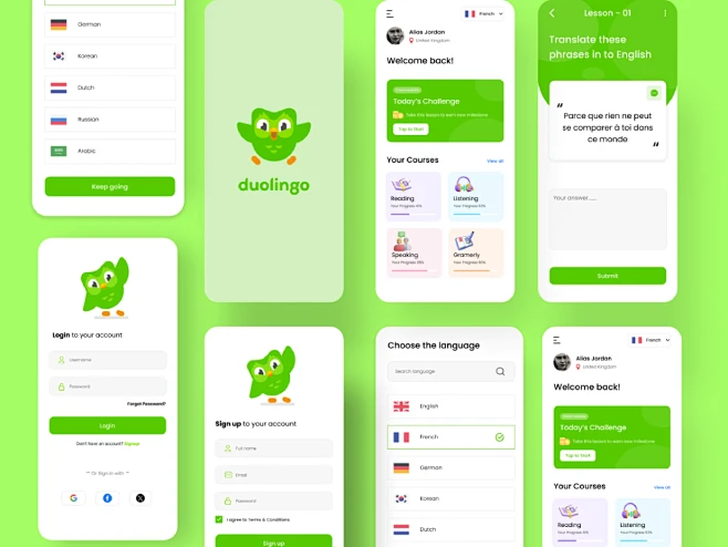 Duolingo Mobile App Design Page-花瓣网