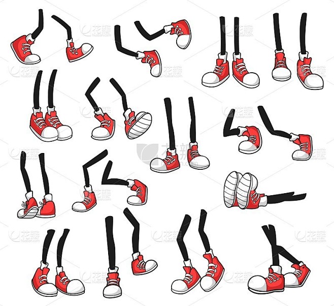 孤立的卡通腿，穿着运动鞋的卡通脚