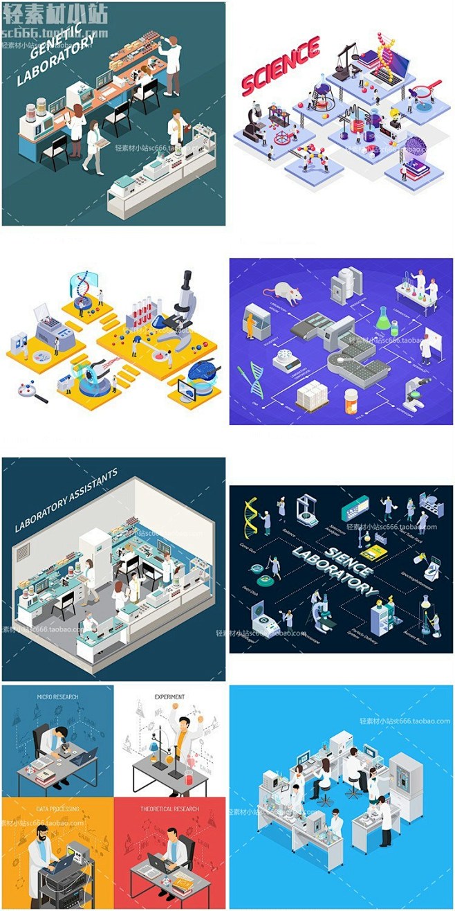 2.5D等距科学化学物理生物实验室仪器设备插画AI矢量设计素材 N93-淘宝网