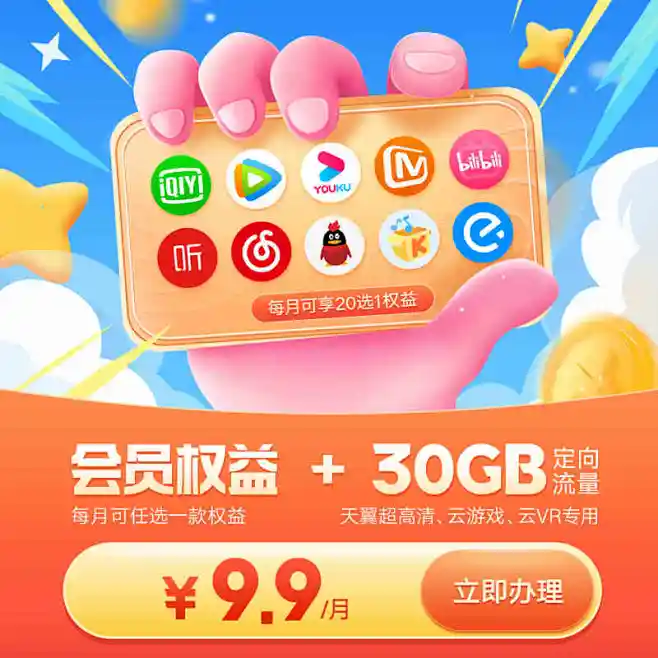 浙江电信30GB流量包优享腾讯视频会员/VIP优酷会员爱奇艺连续包月-tmall.com天猫-花瓣网