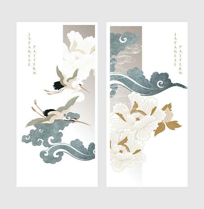 Chinese Wind and Cloud Pattern Ancient Style Crane 33款中国风抽象线条云纹古风仙鹤山水画传统插画AI矢量设计素材_格外视觉(uigui.cn ...