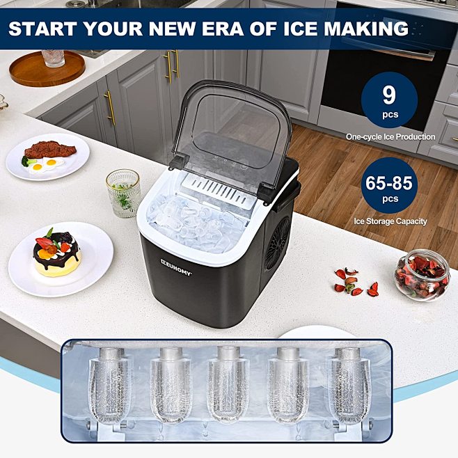 Amazon.com: Euhomy Ice Maker Machine Countertop with Handle, 26lbs/24H ...