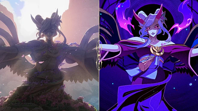 Side by side stills from the “Spirit Blossom Beyond” trailer show a ...